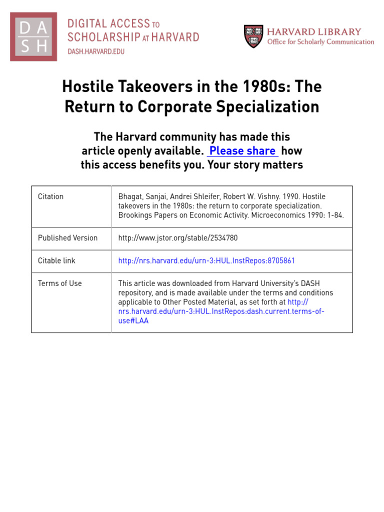Hostile Takeovers 80s | PDF | Takeover | Mergers And Acquisitions