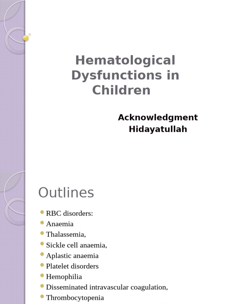 Hematological Disorder in Peads For Nurses | PDF | Anemia | Tissue (Biology)
