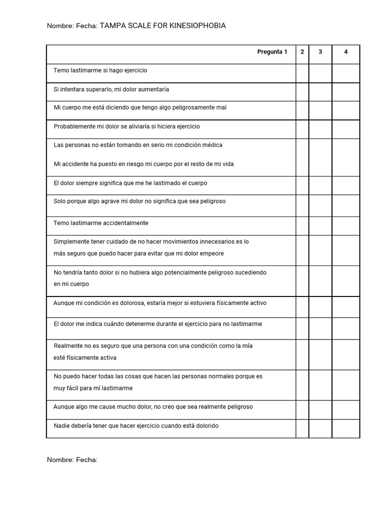 TAMPA SCALE FOR KINESIOPHOBIA | PDF