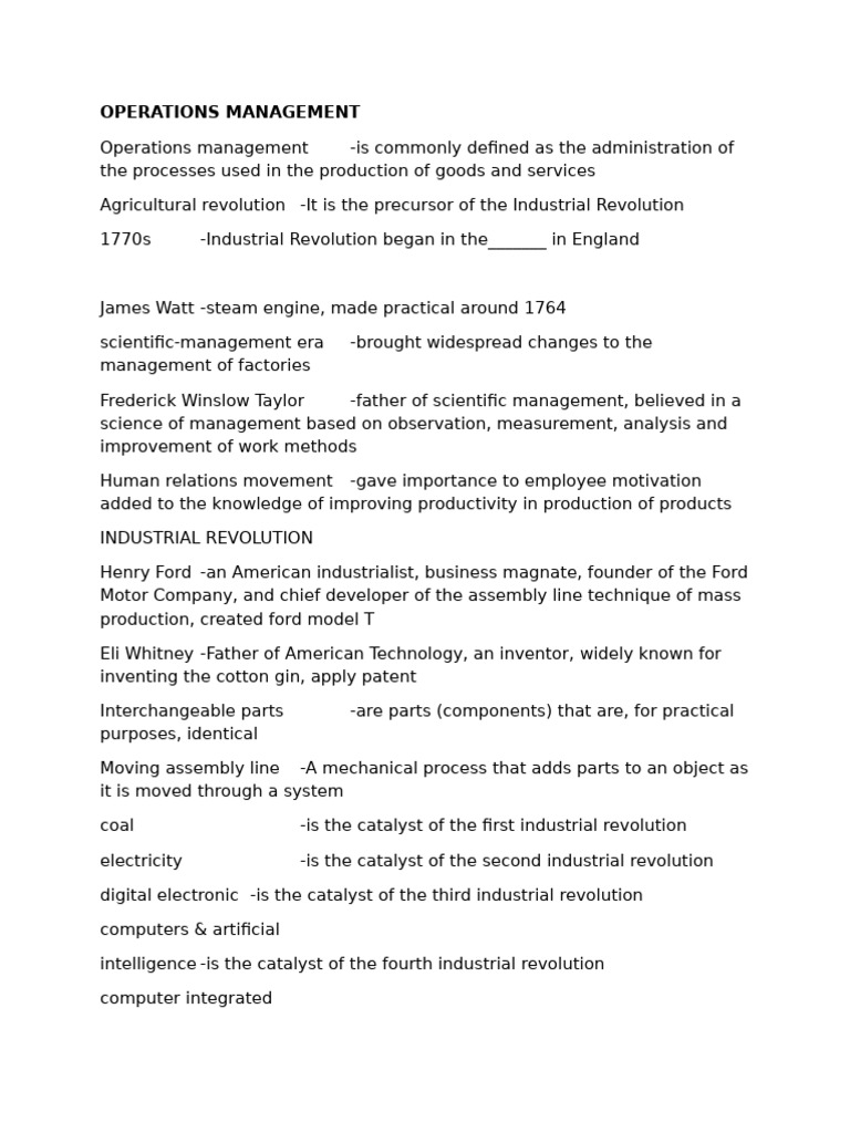 OPERATIONS MANAGEMENT Reviewer | PDF