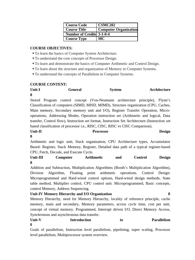 CSMC202 Computer Organization | PDF | Central Processing Unit | Computer Architecture