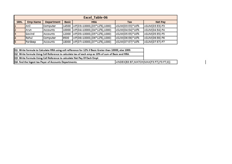 Excel Sheet-06 | PDF
