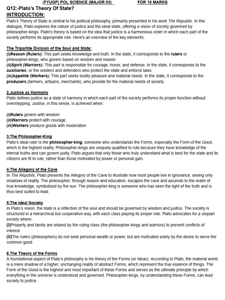 Q12 - Plato's Theory of State | PDF | Plato | Justice