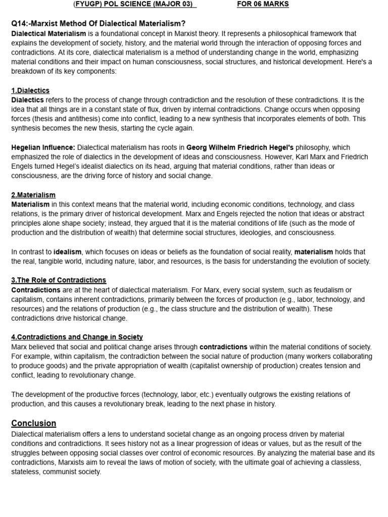 Q14_-Marxist Method of Dialectical Materialism | PDF | Dialectic ...