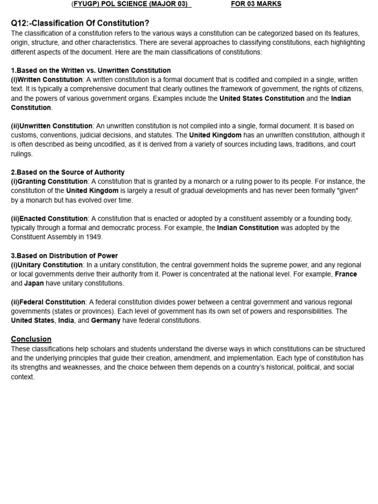 Q12 - Classification of Constitution | PDF | Constitution | Common Law