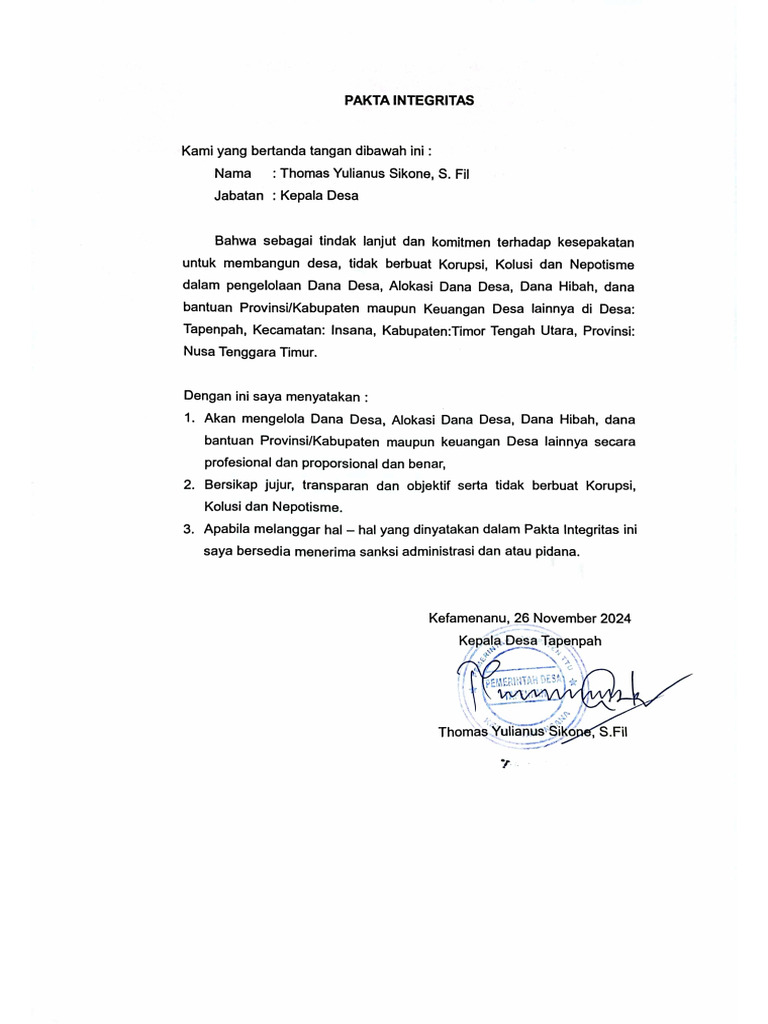 Pakta Integritas | PDF