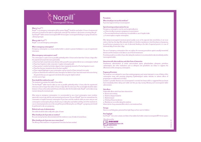 Norpill | PDF | Birth Control | Gynaecology