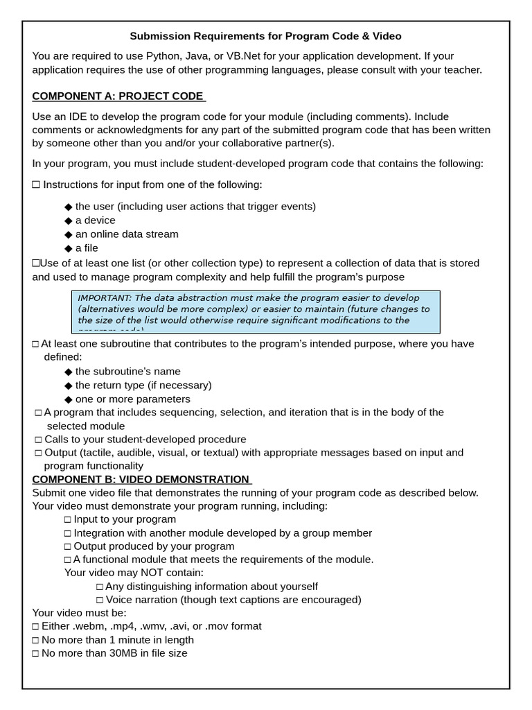 Student Coding Project Guide | PDF