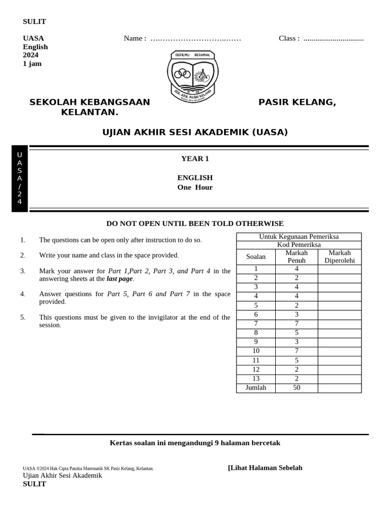 Cover Exam English | PDF