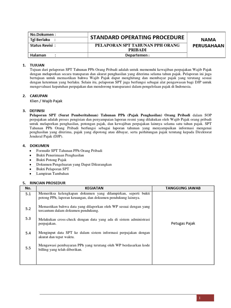 Sop Pelaporan SPT Tahunan PPH Orang Pribadi | PDF