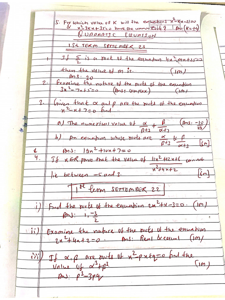 Jns Quadrac Equation Questions Last 4 Years | PDF