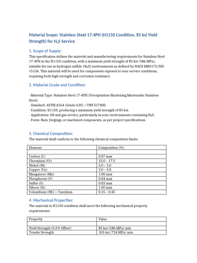 Material Scope 17-4PH 85ksi H2S | PDF | Stainless Steel | Welding