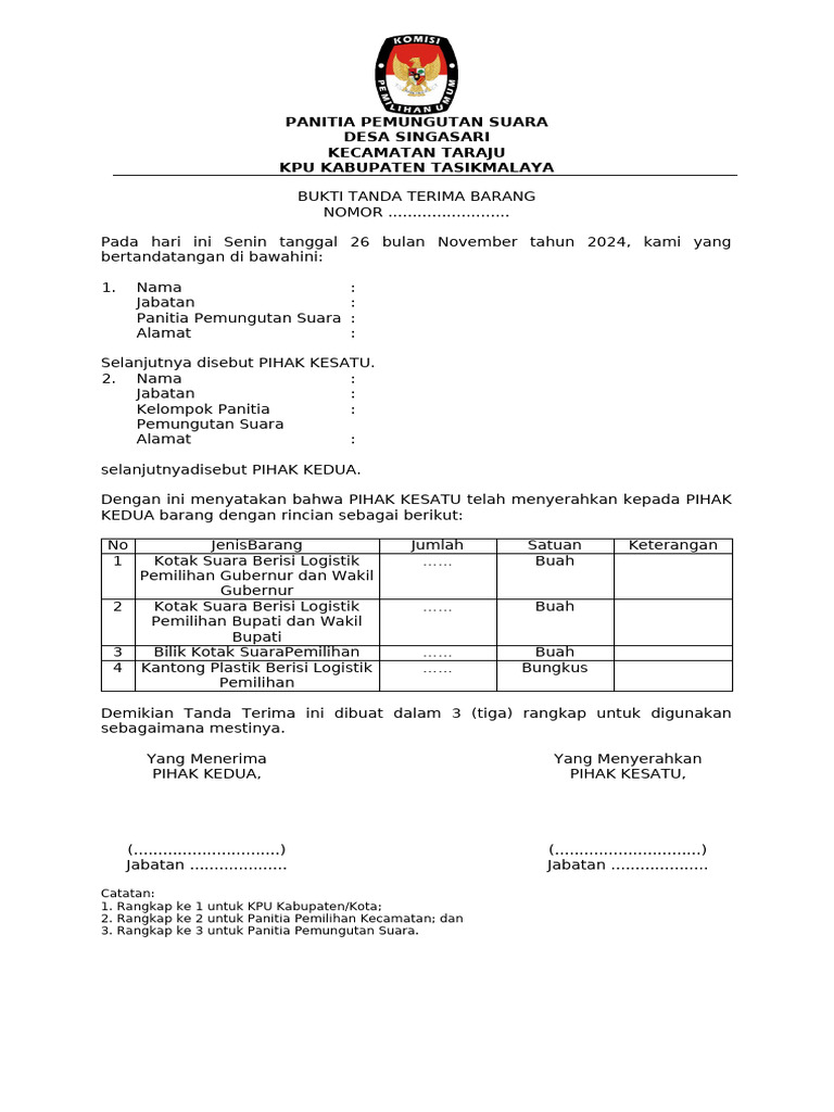 TEMPLATE - BUKTI - TANDA - TERIMA - BARANG - PPS Ke KPPS | PDF