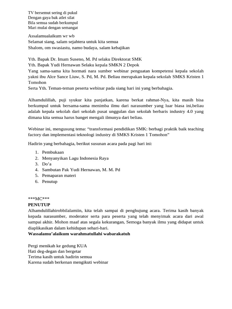 TEKS MC Acara WEBINAR | PDF