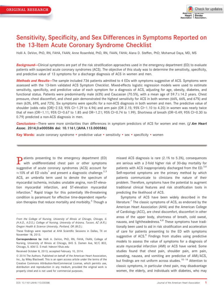 Sensitivity Specificity And Sex Differences In Symptoms Reported On The