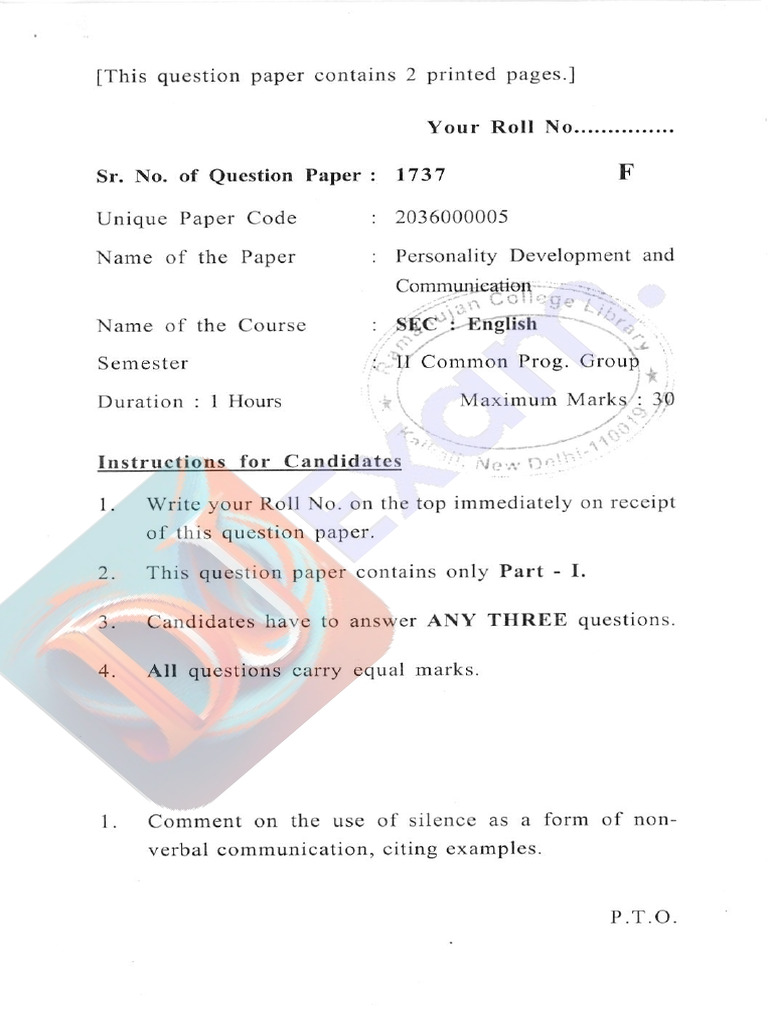 Personality Development Exam Questions | PDF