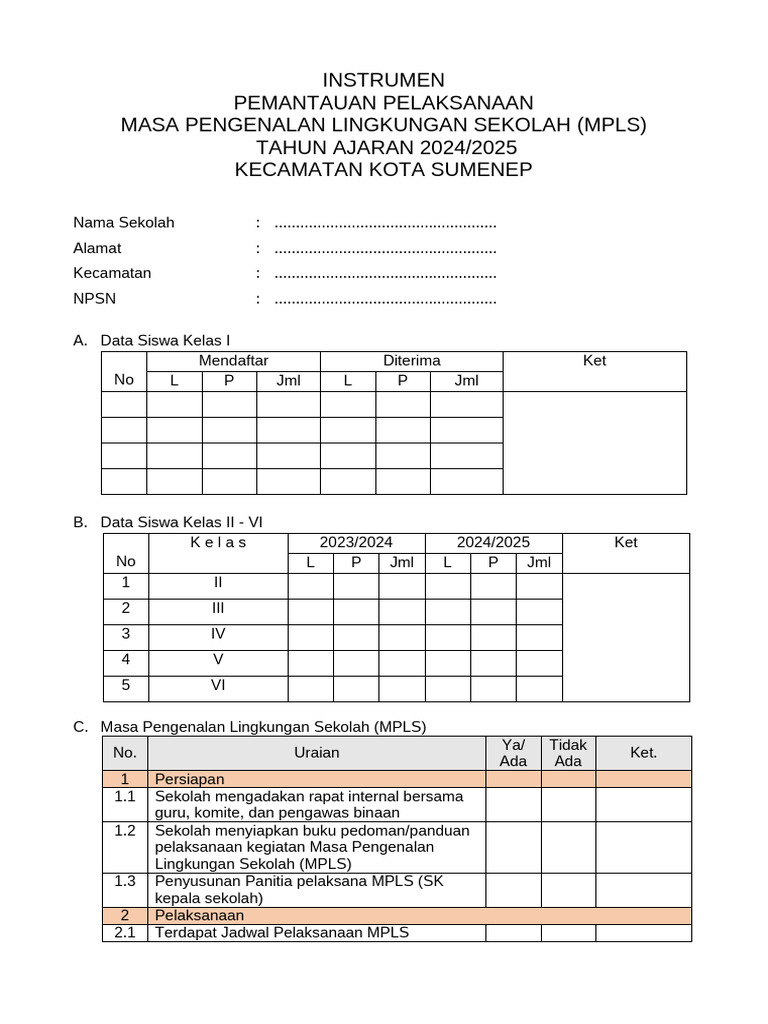 03. INSTRUMEN MONEV MPLS 2024-2025 | PDF