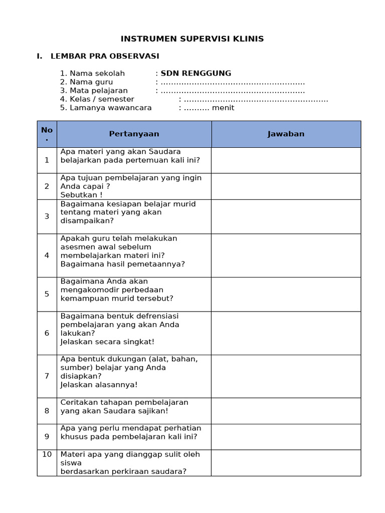 A INSTRUMEN SUPERVISI KLINIS | PDF