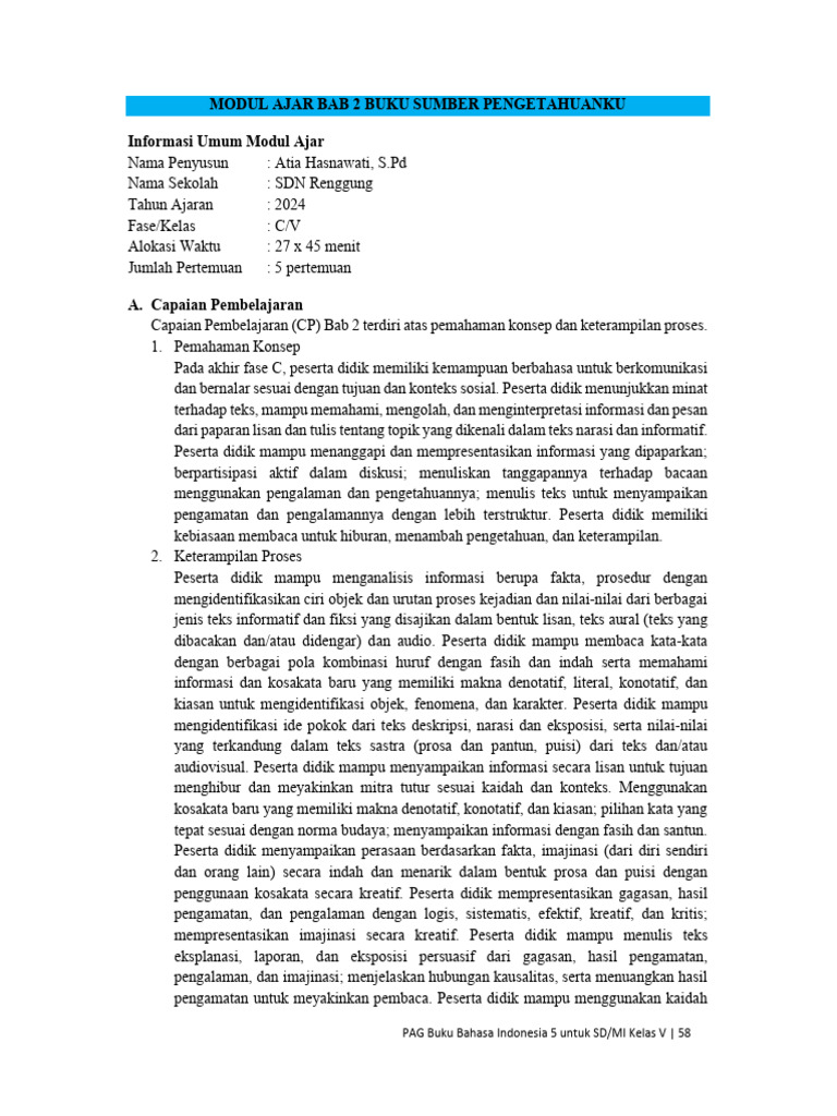 Modul Ajar Bhs Indonesia Kelas 5 Pdf
