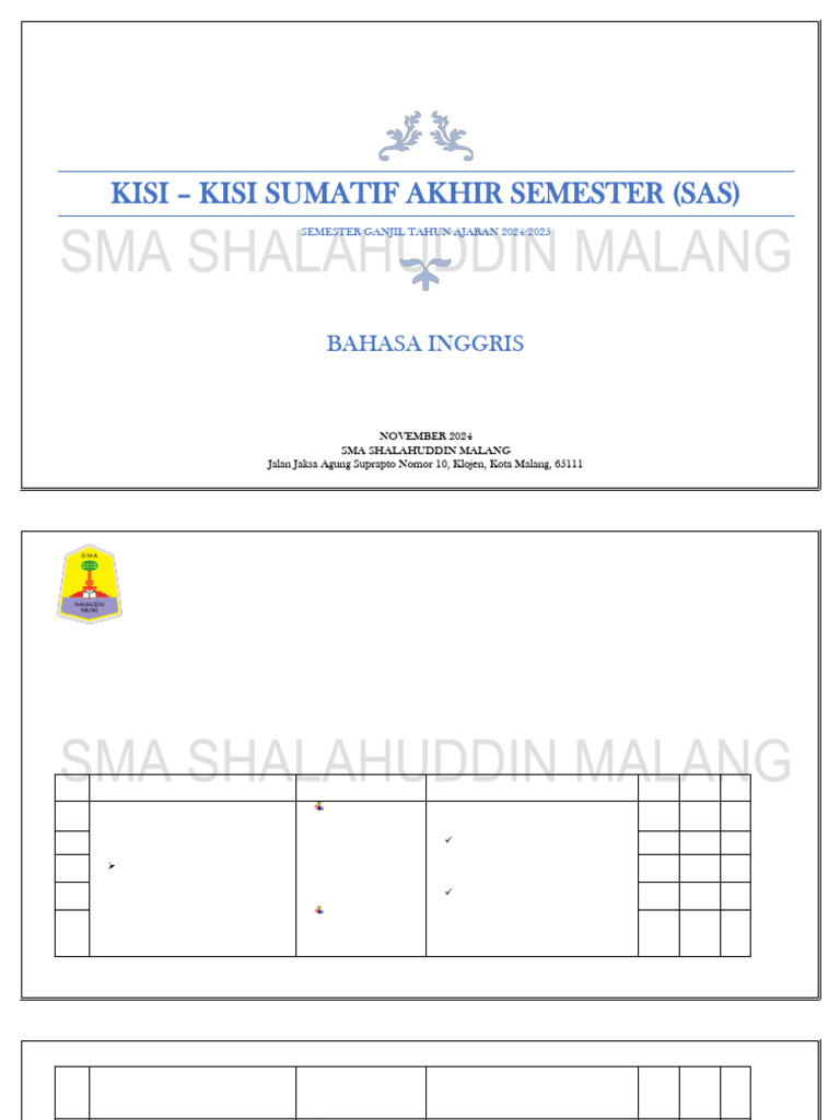 Kisi-kisi Sas Kls 11- Ganjil- Nov-2024 | PDF