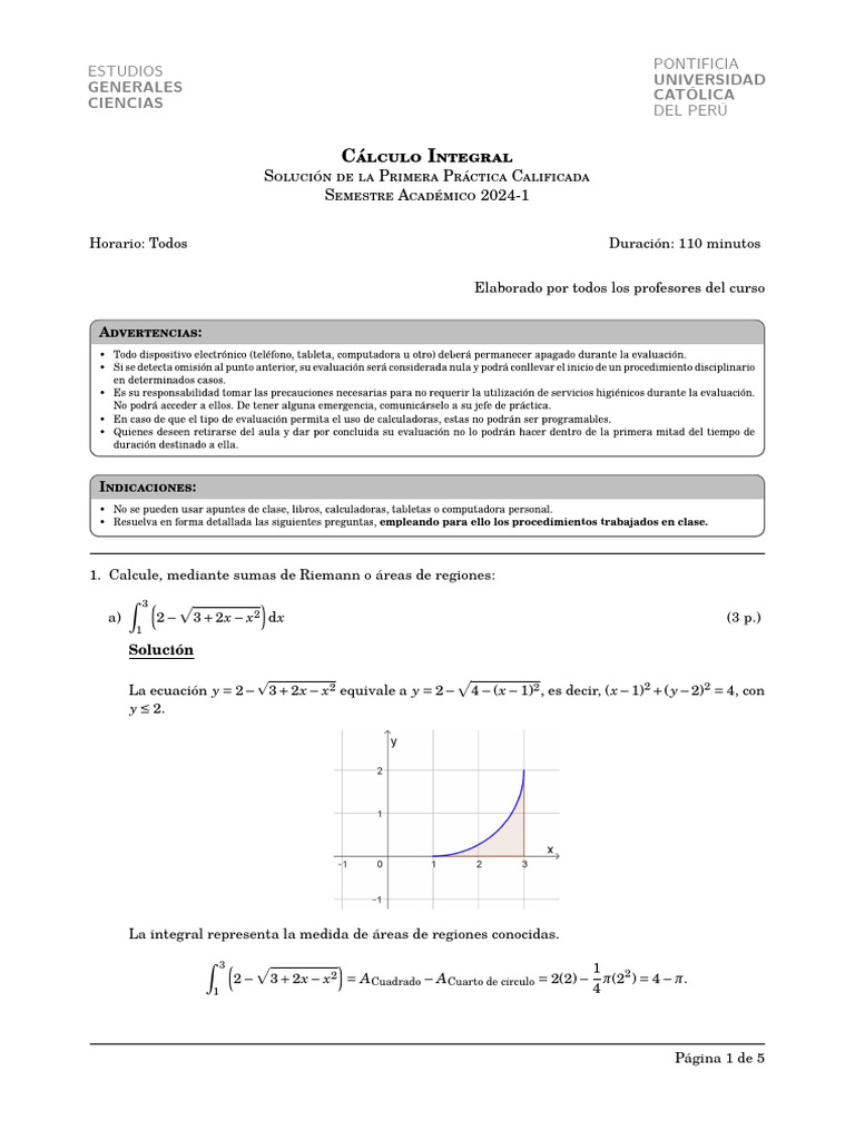 PC1 Solucion 2024-1 | PDF | Integral | Análisis matemático