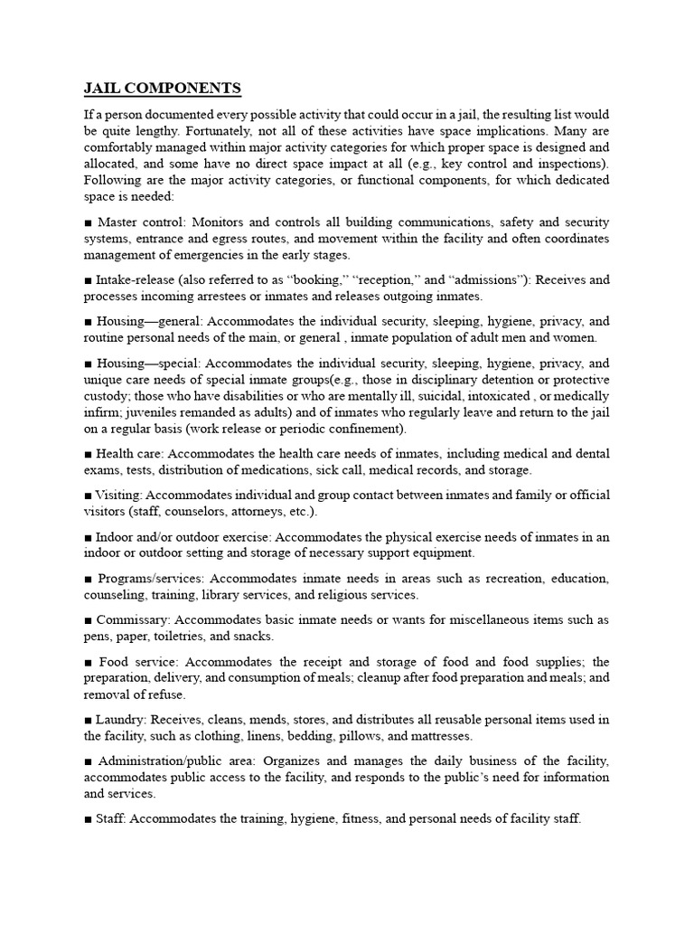 JAIL COMPONENTS | PDF | Prison