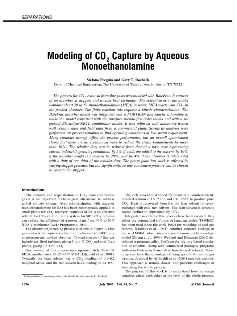 Modeling of CO2 Capture by MEA | PDF | Chemical Equilibrium | Carbon ...