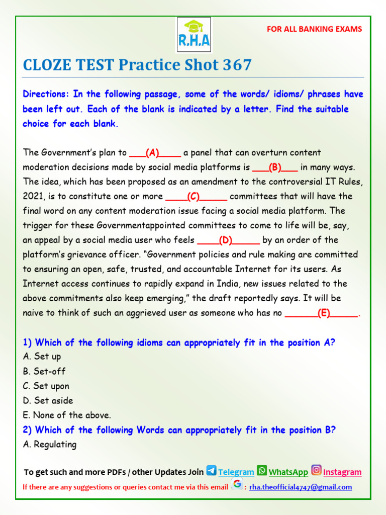 Smartkeeda Cloze Test Practice 367 | PDF | Social Media | Popular ...