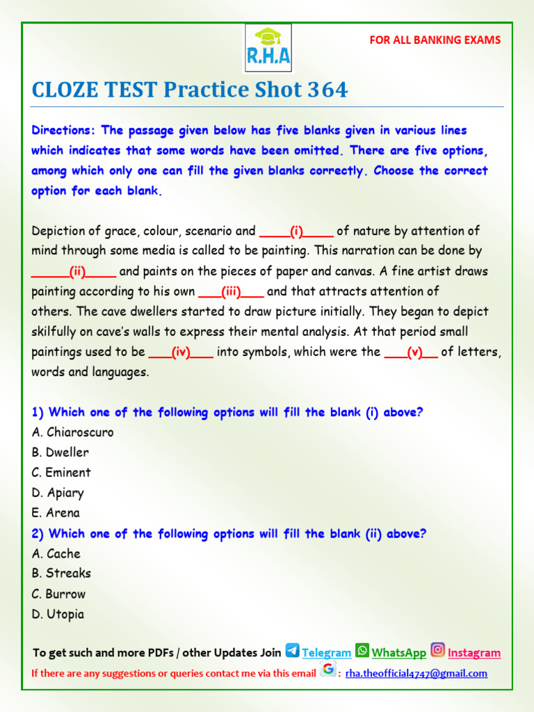 CLOZE TEST Practice Shot 364 | PDF
