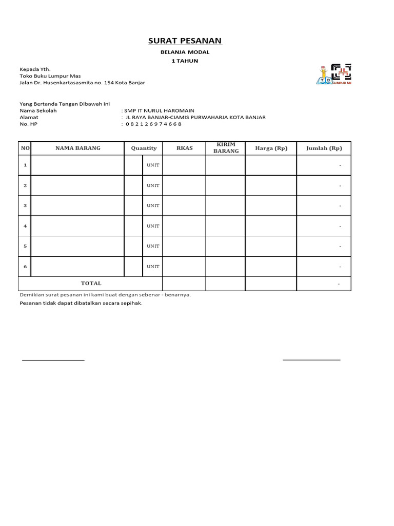 SURAT PESANAN BELANJA MODAL BU CICIH | PDF