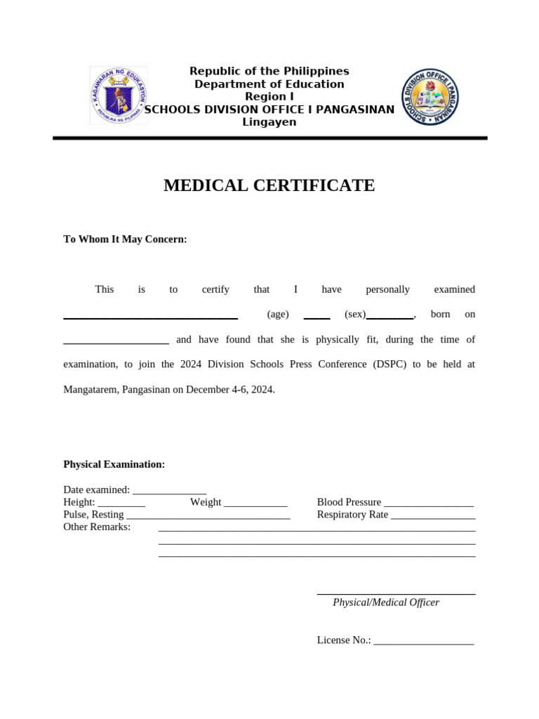 Medical Certificate RSPC | PDF