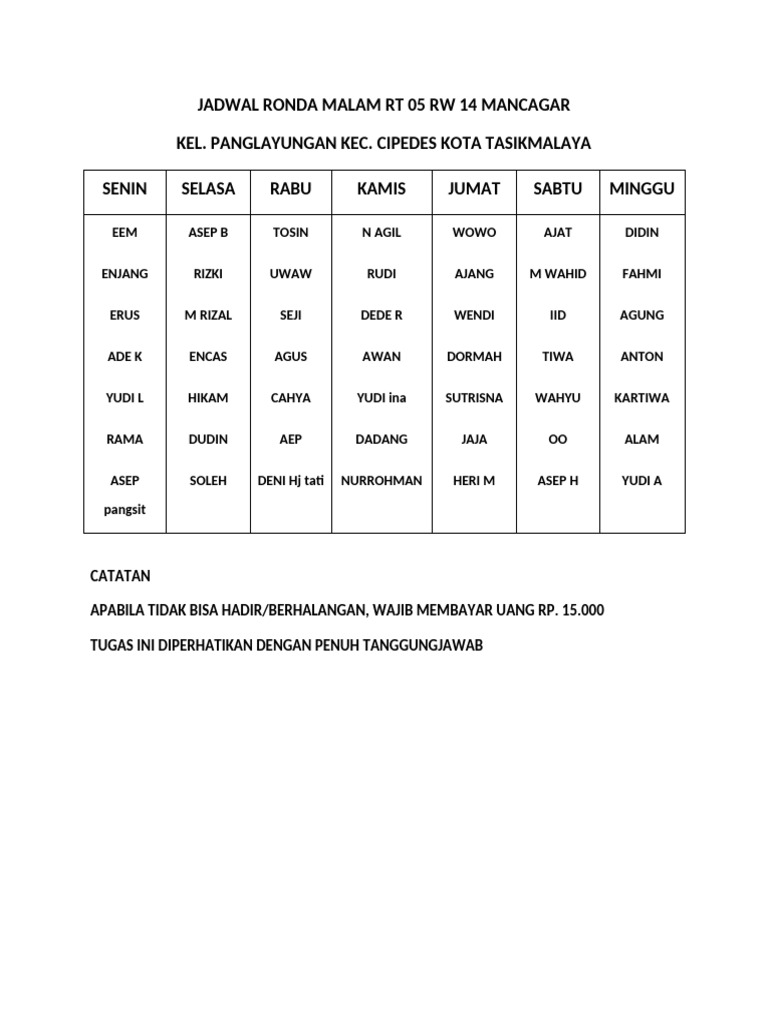 Jadwal Ronda | PDF