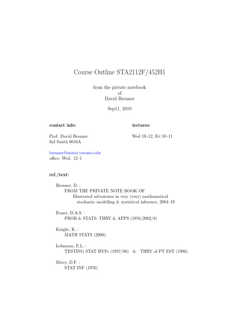 STA2112F Course Outline: Stats & Modeling | PDF