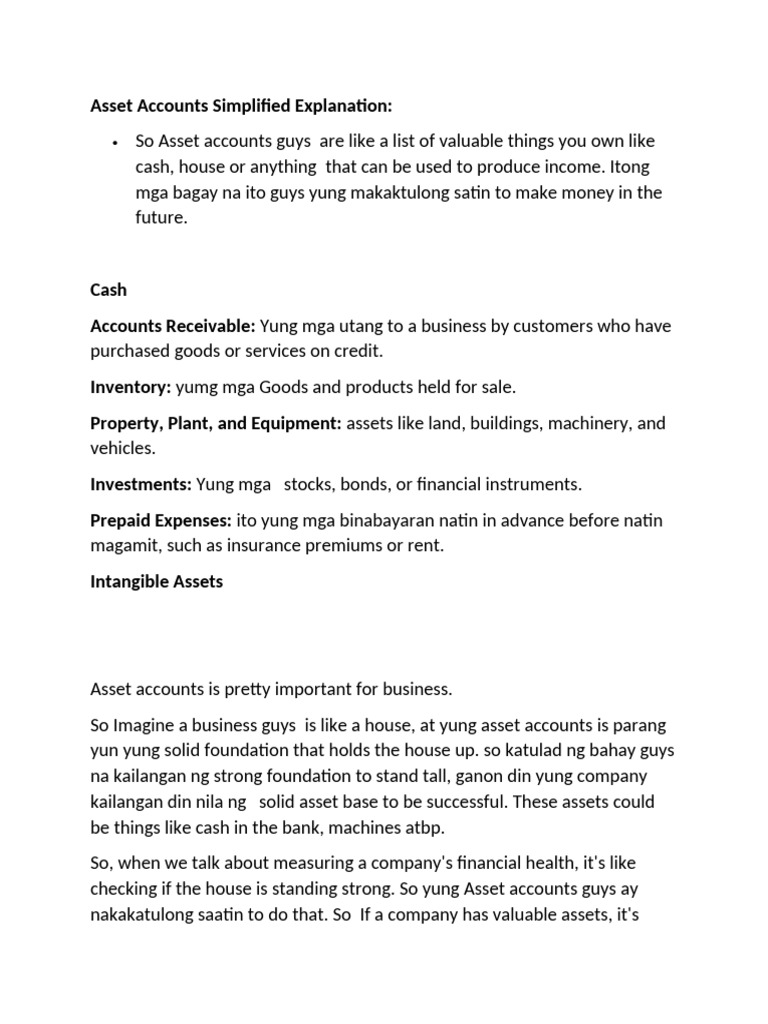 Asset Accounts Simplified Explanation | PDF