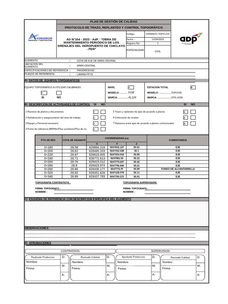 PROTOCOLO 2 DREN CENTRAL | PDF | Topografía | Datos