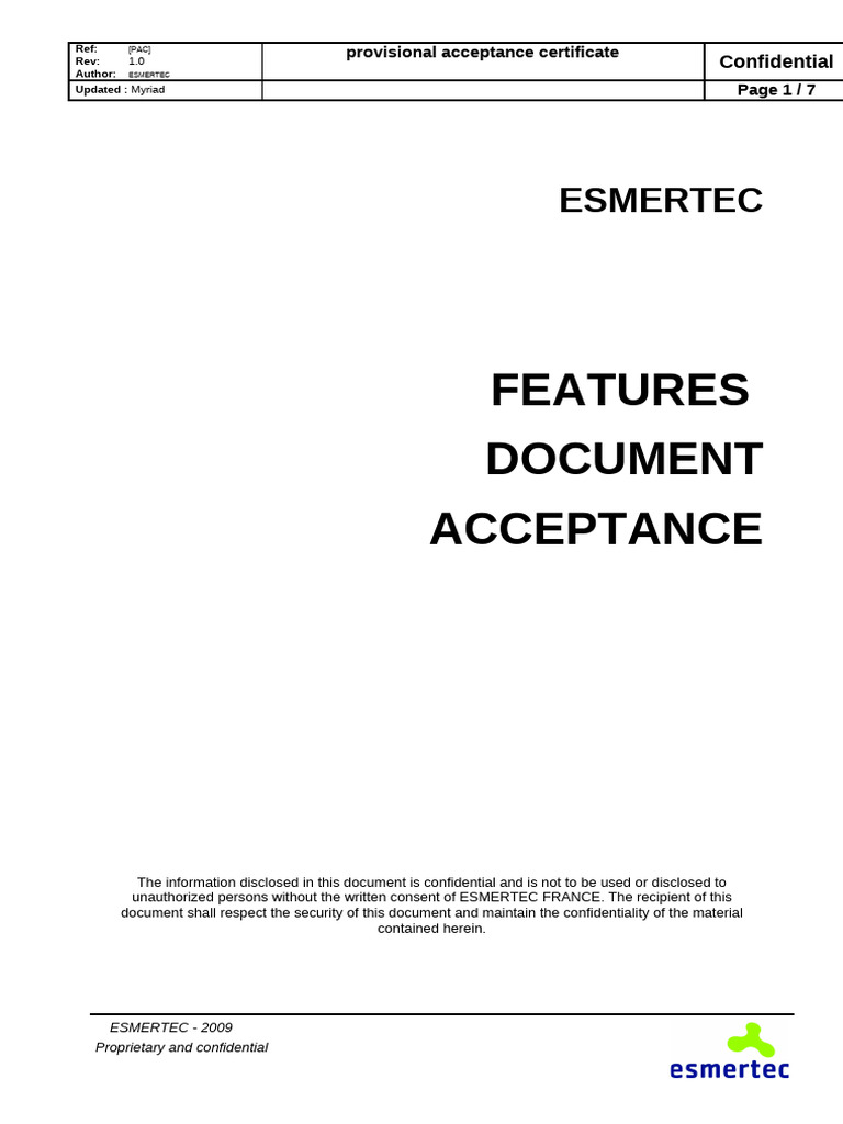 Esmertec Provisional Acceptance Certificate Pdf Service Industries