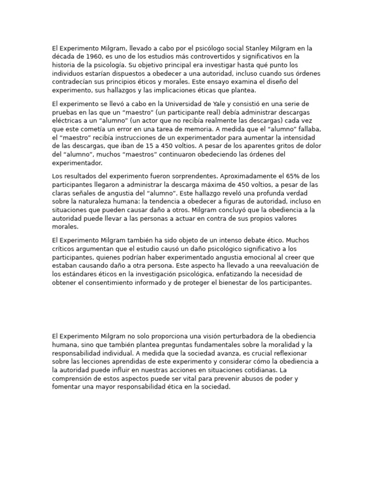 El Experimento Milgram y la Obediencia Humana | PDF | Educación en ...