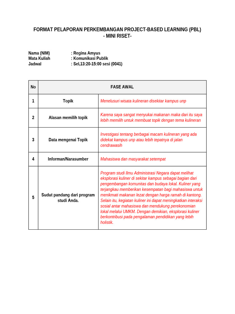 Format Pelaporan Perkembangan Project Part I - Kompub | PDF