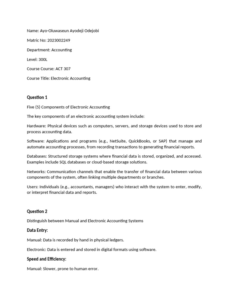 ACT 307 Electronic Accounting Assignment | PDF | Security | Computer ...