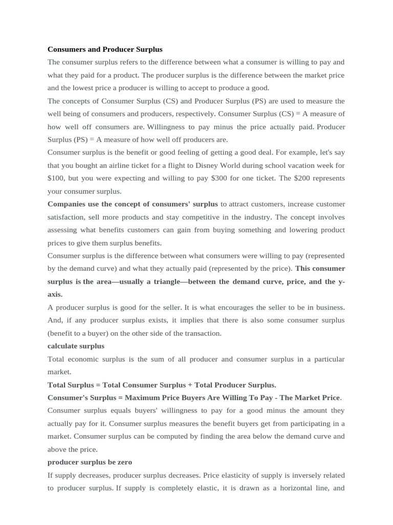 Consumer and Producer Surplus Explained | PDF | Economic Surplus ...
