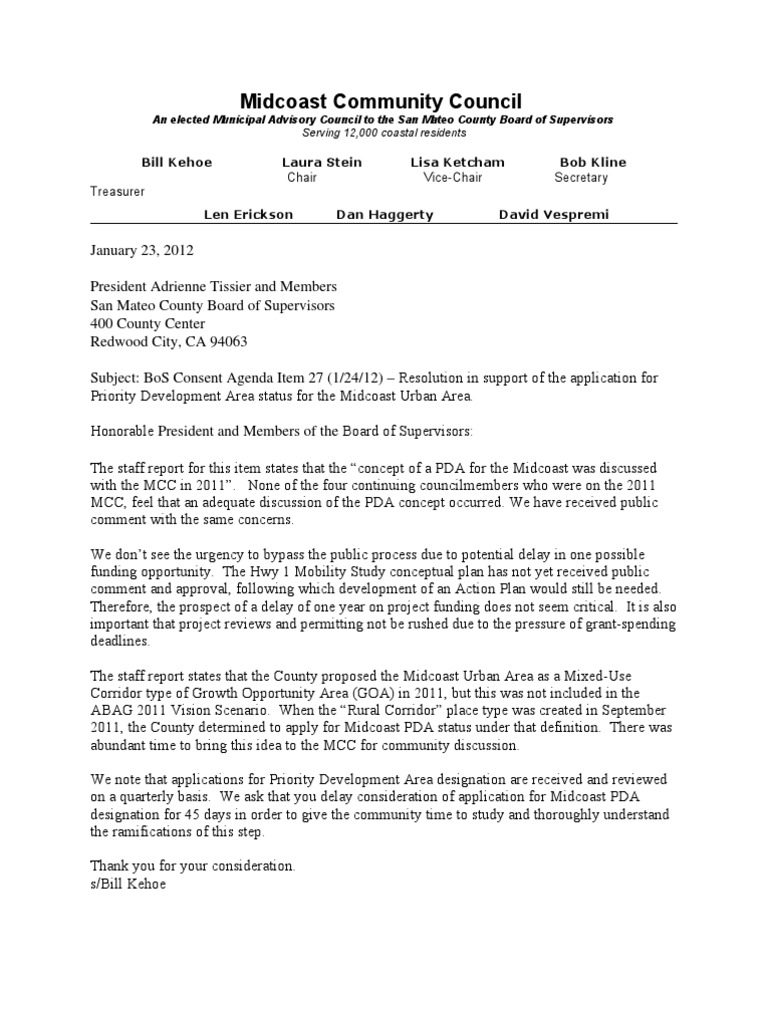 MCC Letter To BoS Midcoast PDA | PDF | Business | Finance & Money ...