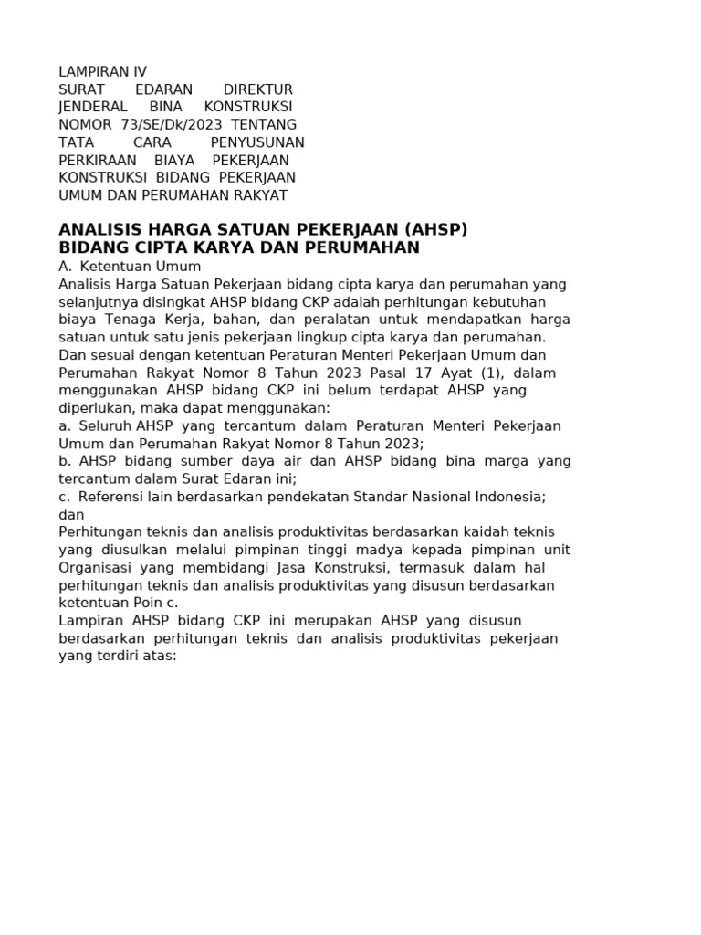 Lampiran IV AHSP Bidang Cipta Karya Dan Perumahan | PDF