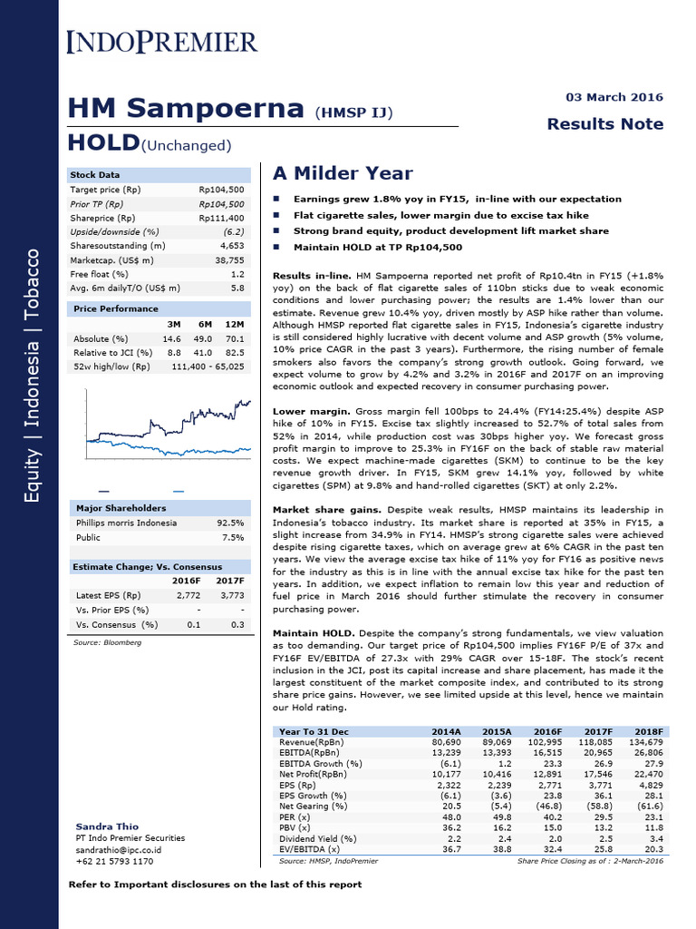 IP HMSP Results Note 160303 | PDF | Gross Margin | Accounting