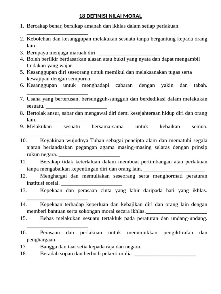18 Definisi Nilai Moral | PDF