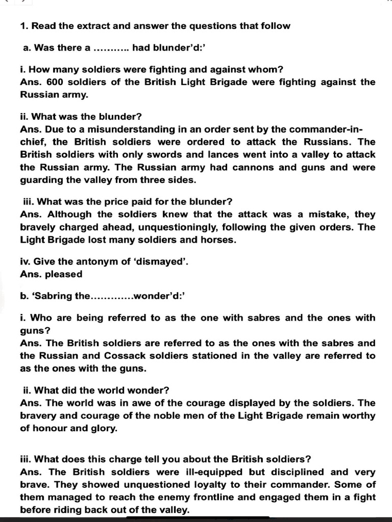 Charge of The Light Brigade - Part 1 | PDF | Poetry | Military