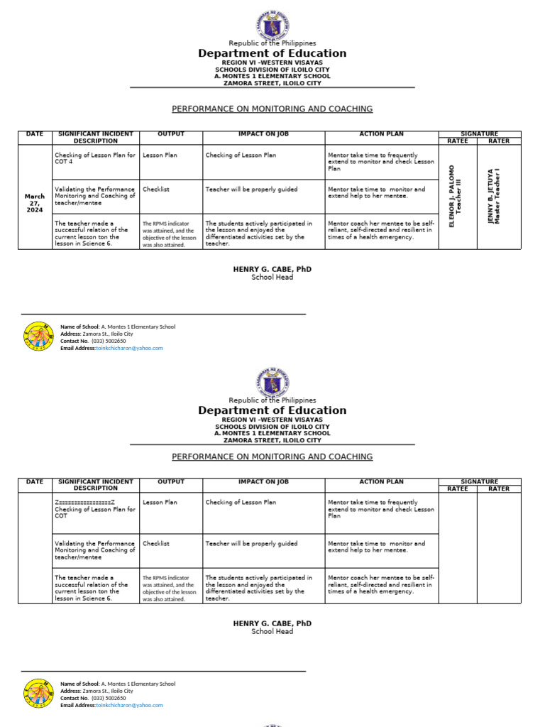 2024 Performance Monitoring Form | PDF | Mentorship | Learning