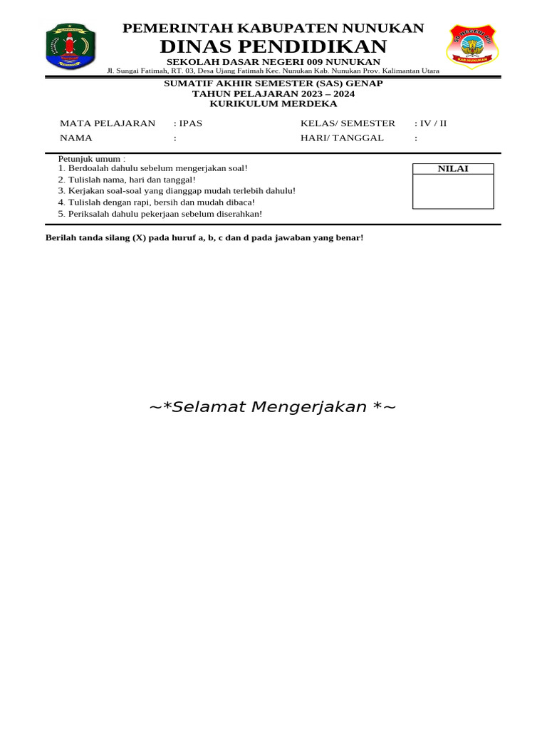 Format Kop Soal Ujian | PDF