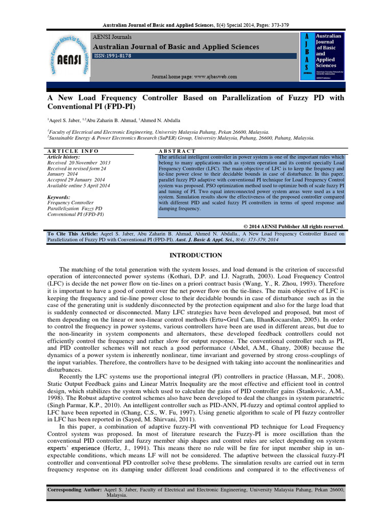 A_New_Load_Frequency_Controller_Based_on | PDF | Control Theory | Fuzzy Logic