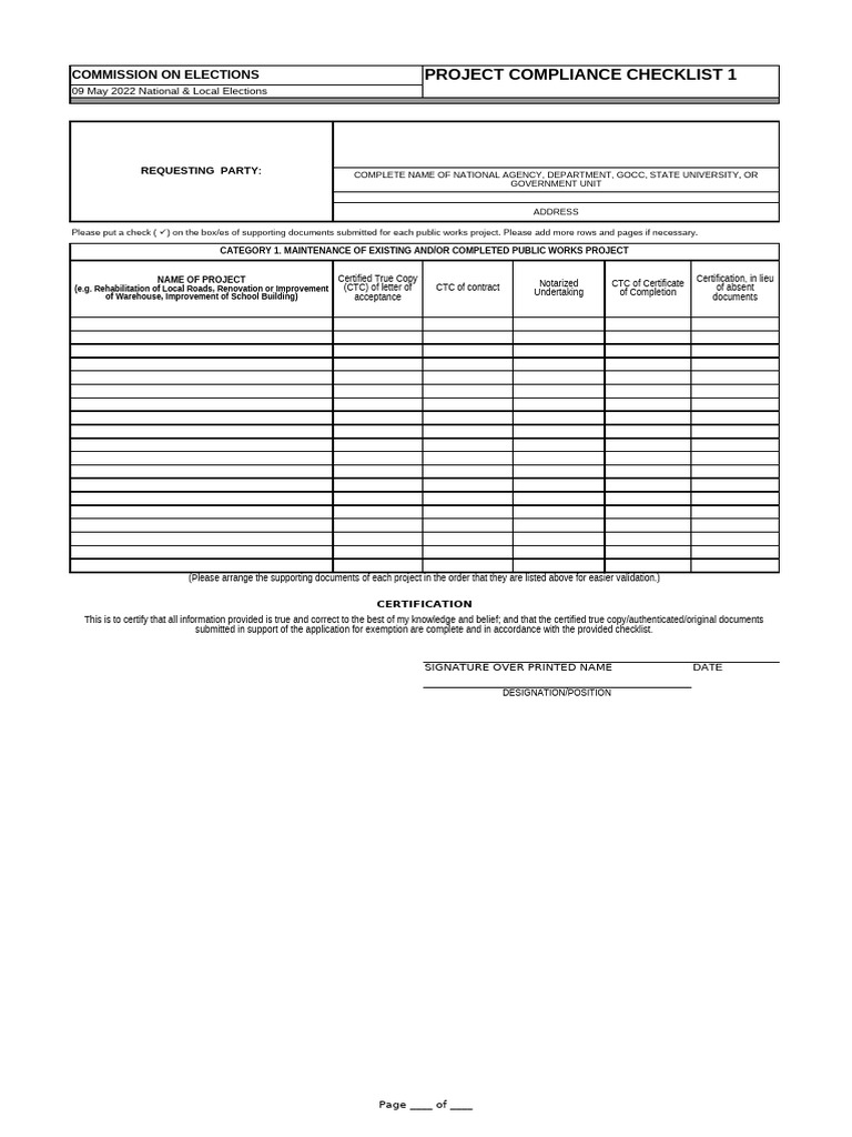 Project Compliance Checklist Form | PDF | Invoice | Signature