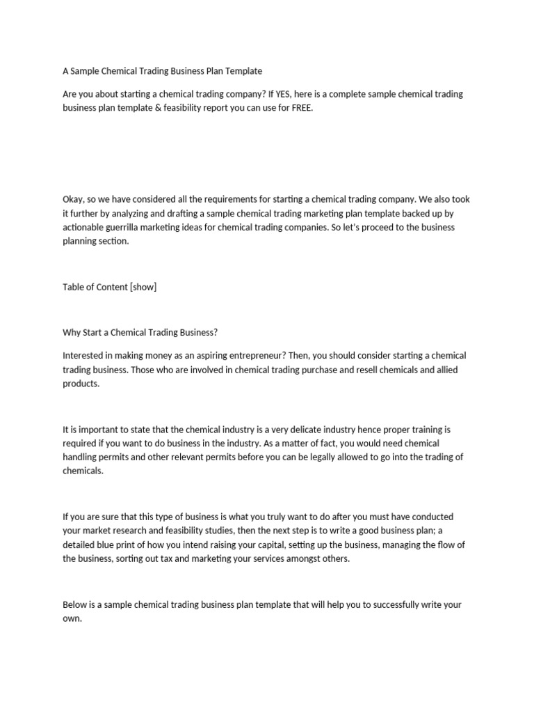 Chemical Trading Business Plan Template | PDF | Point Of Sale | Banks